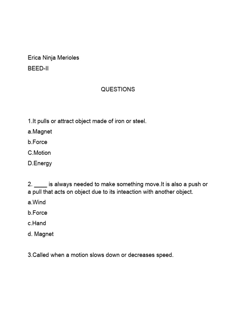 Science Question | PDF | Force | Magnet