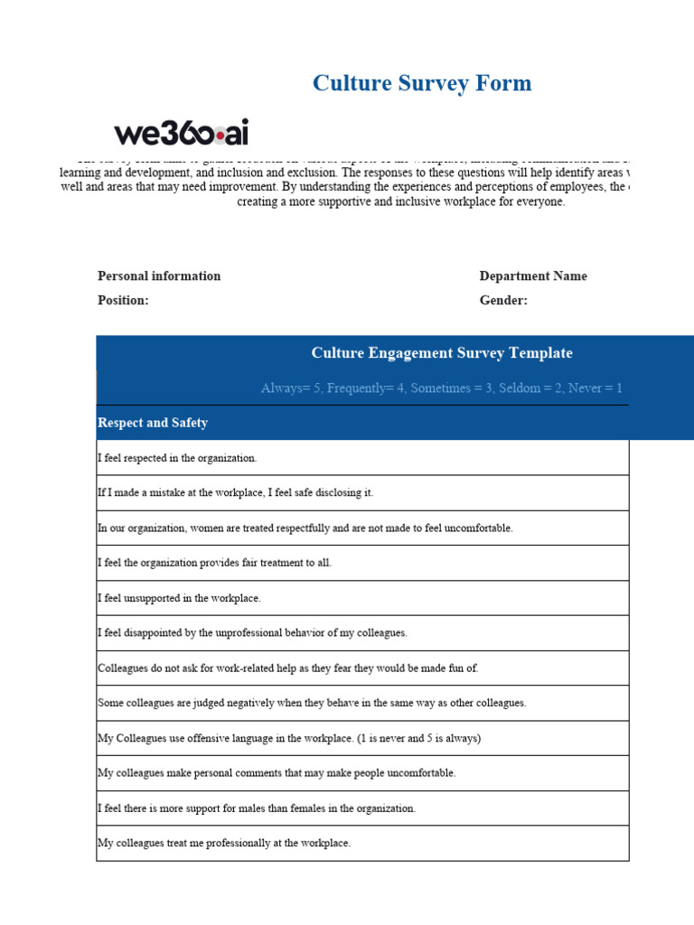 Culture Survey Form - We360.ai | PDF | Cognition | Behavioural Sciences