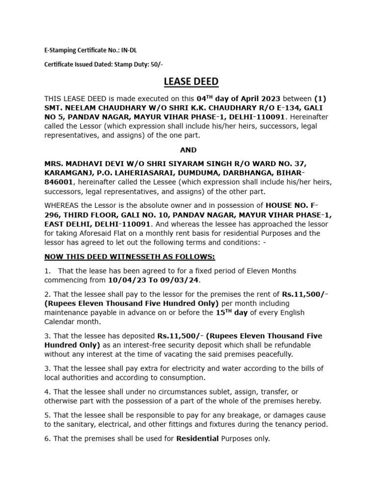 MADHAVI DEVI AGREEMENT | Download Free PDF | Lease | Contract Law