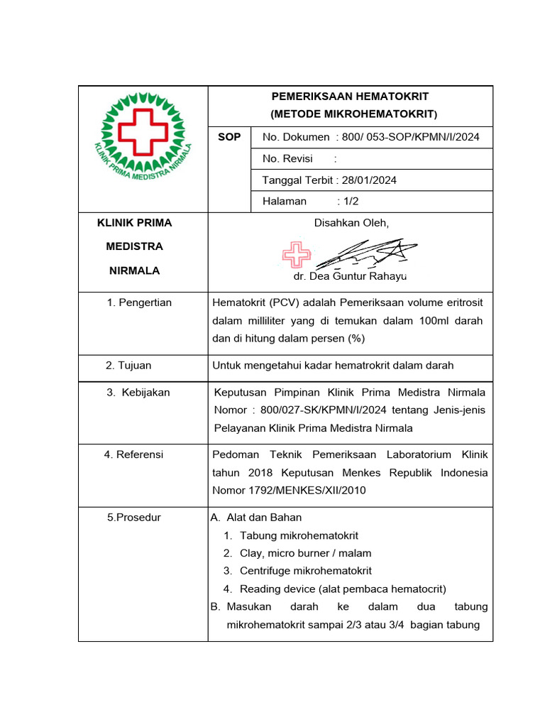 Pemeriksaan Hematokrit Mikro | PDF