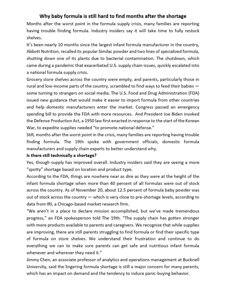 Ongoing Baby Formula Shortage Explained | PDF | Infant Formula | Food ...