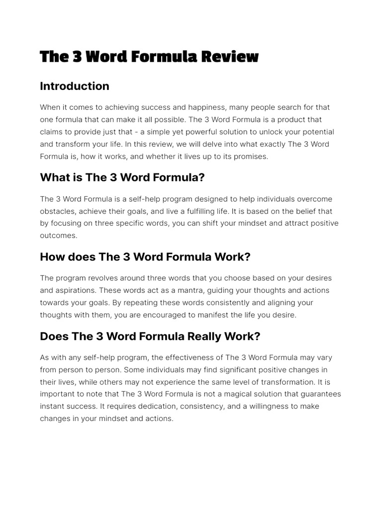 The 3 Word Formula Review | PDF | Customer Satisfaction | Mindset