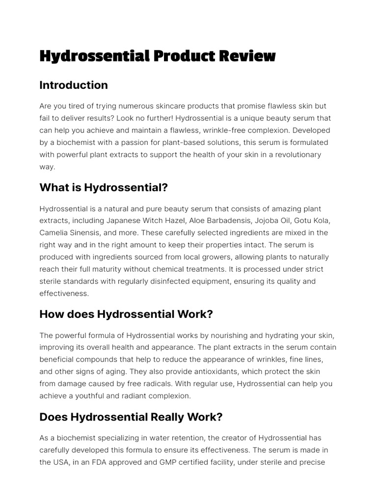 Hydrossential Product Review | PDF | Cosmetics