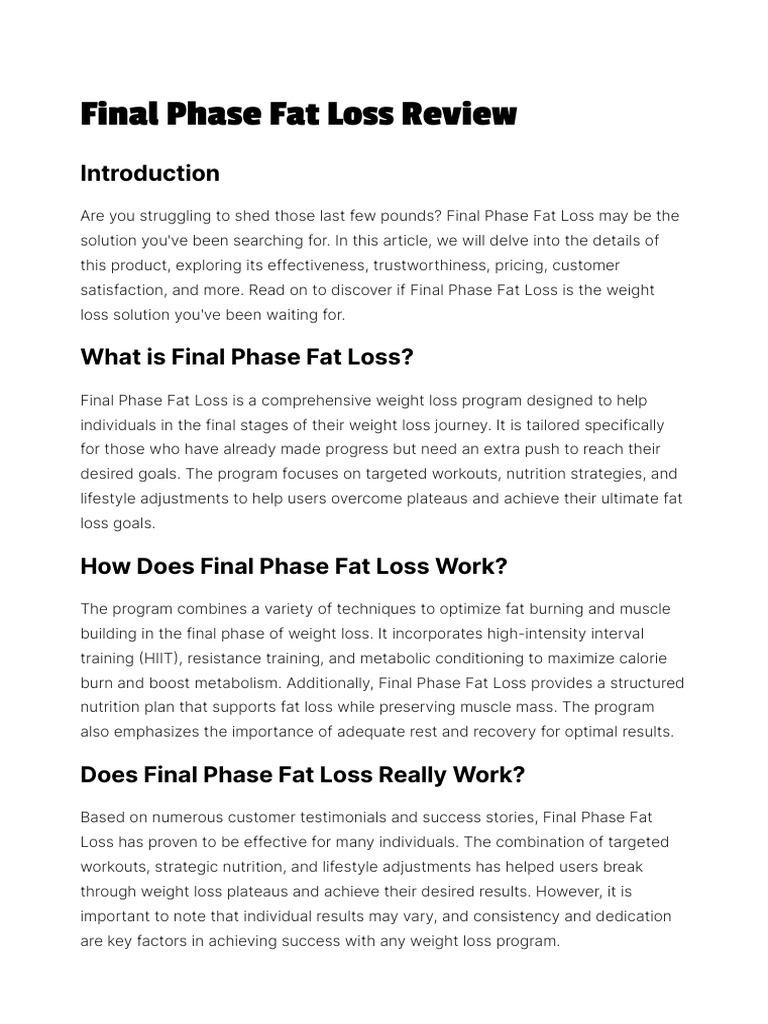 Final Phase Fat Loss Review | PDF | Weight Loss | Strength Training