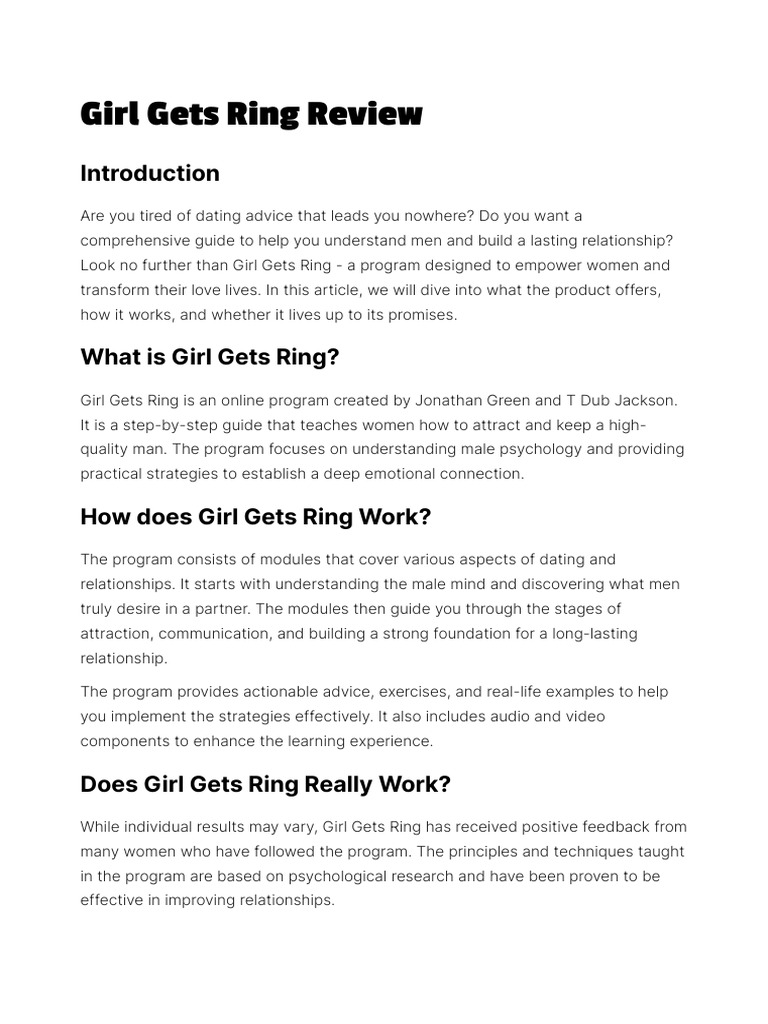 Girl Gets Ring Review Pdf Experience Social Psychology