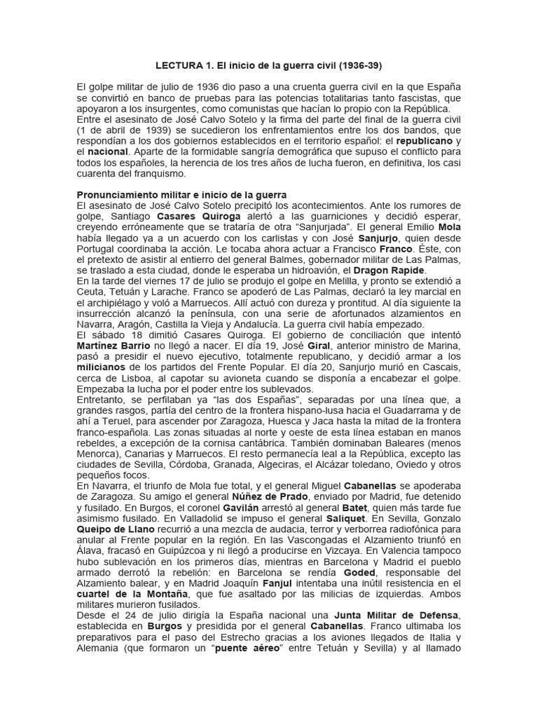 Inicio de la Guerra Civil Española (1936) | PDF | Francisco franco ...