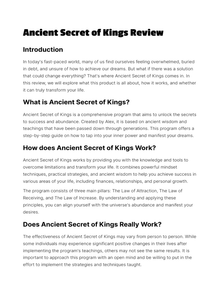 Ancient Secret of Kings Review | PDF | Mindset | Law Of Attraction (New ...
