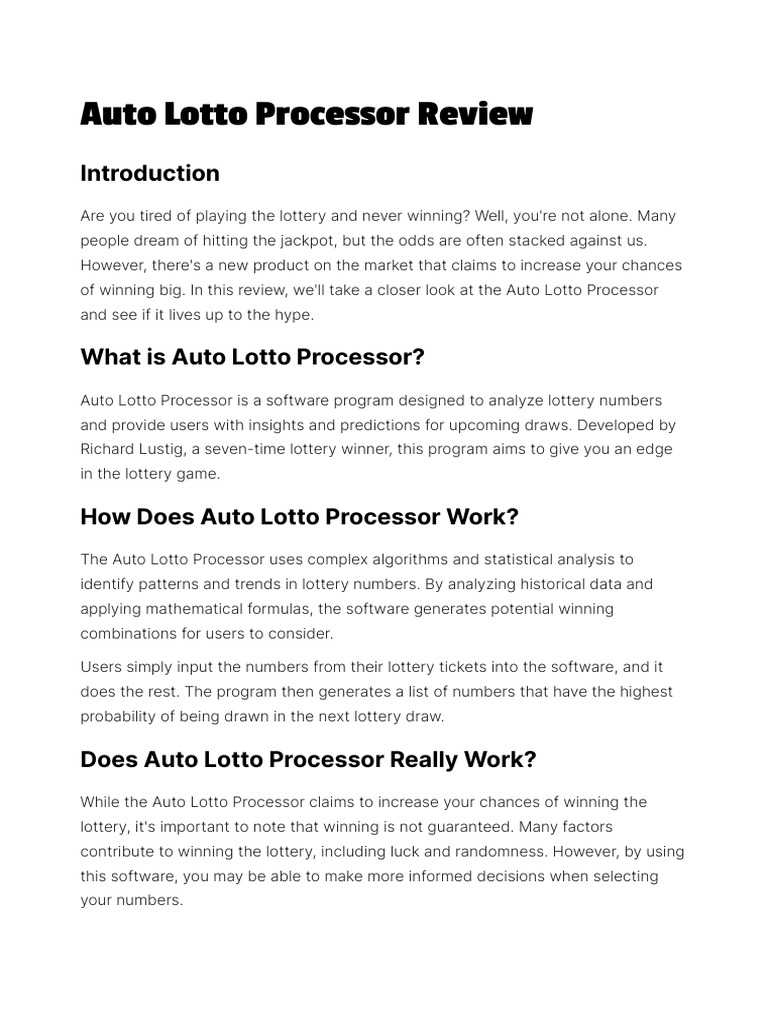 Auto Lotto Processor Review | PDF | Lottery