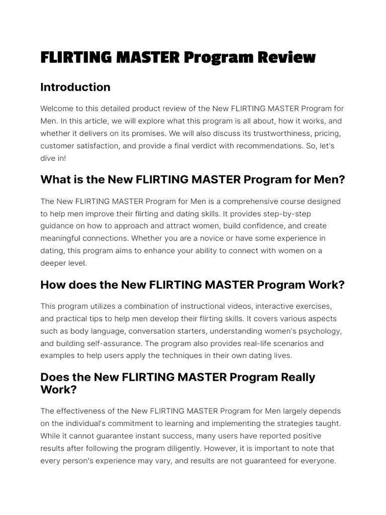 Flirting Master Program Review | PDF | Pricing | Personal Development