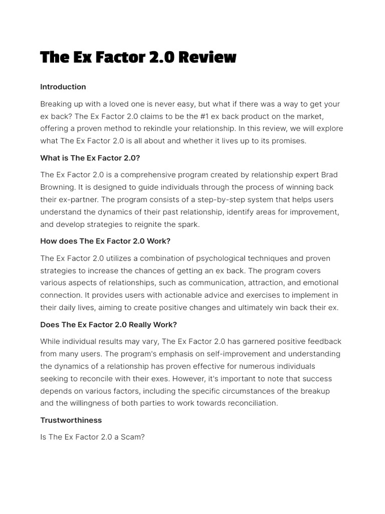 The Ex Factor 2.0 Review | PDF | Social Psychology | Business