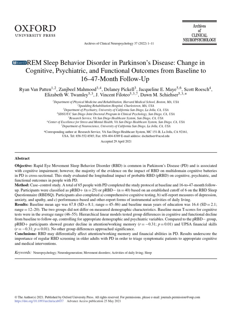 Rem Sleep Behavior Disorder Download Free Pdf Dementia Parkinson