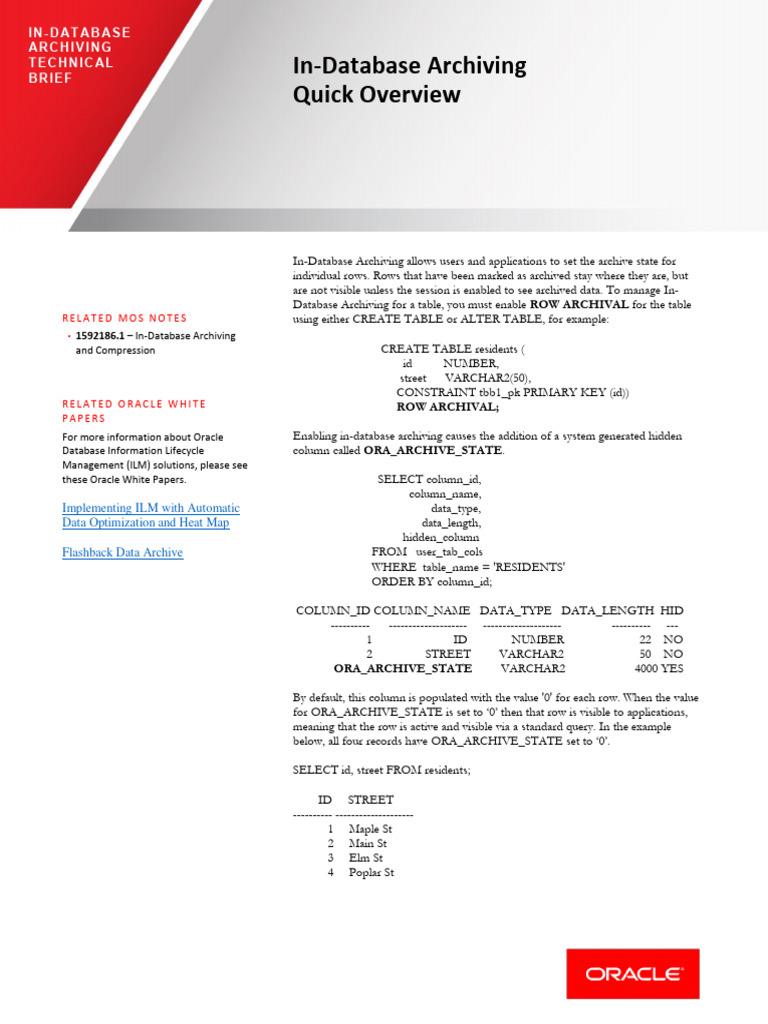 In-Database Archiving | PDF | Databases | Table (Database)