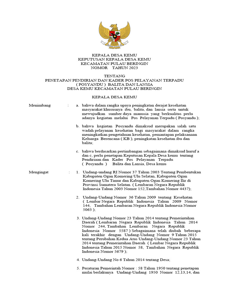 SK POSYANDU Dan Kader KEMU | PDF