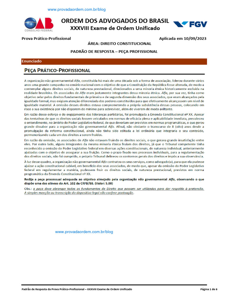 NovoGab Constitucional CursoPDO 2fase Exame38 | PDF | Advogado | Emenda ...