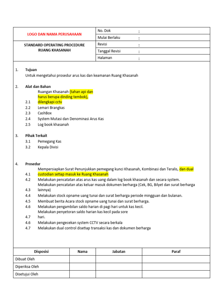 SOP Ruang Khasanah | PDF