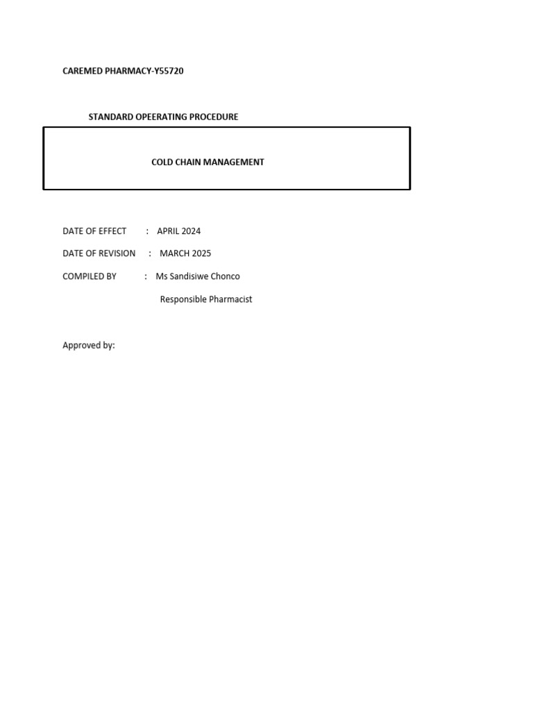 Cold Chain Management SOP for Pharmacy | PDF | Refrigerator | Vaccines