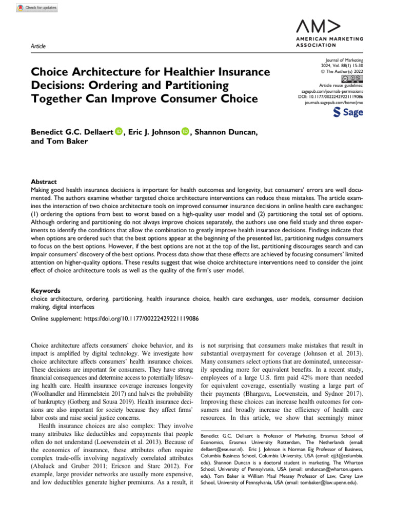 Health Insurance Choice Architecture Insights | PDF