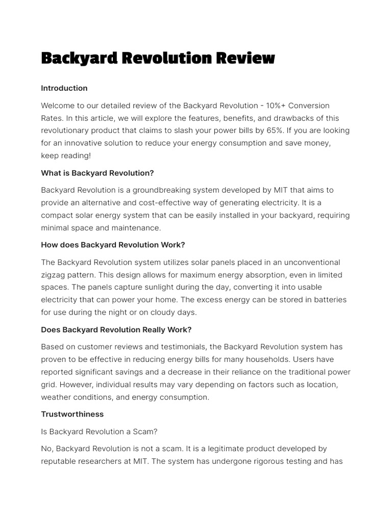 Backyard Revolution Review | PDF | Solar Panel | Solar Energy
