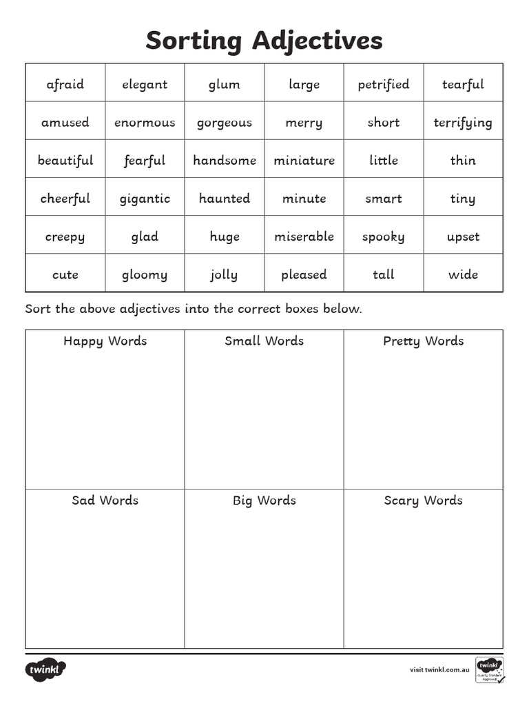 Sorting Adjectives Worksheet | PDF