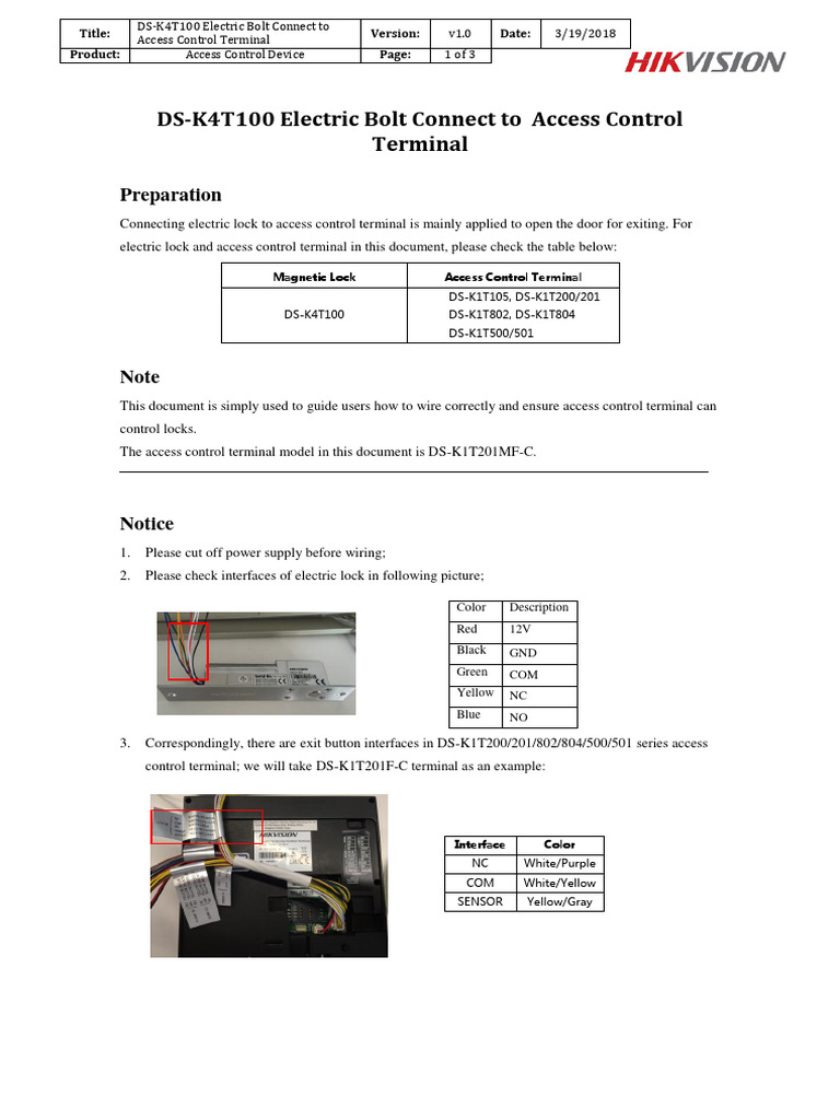 DS K4T100 Electric Bolt Connect To Access Control Terminal | PDF | Access Control