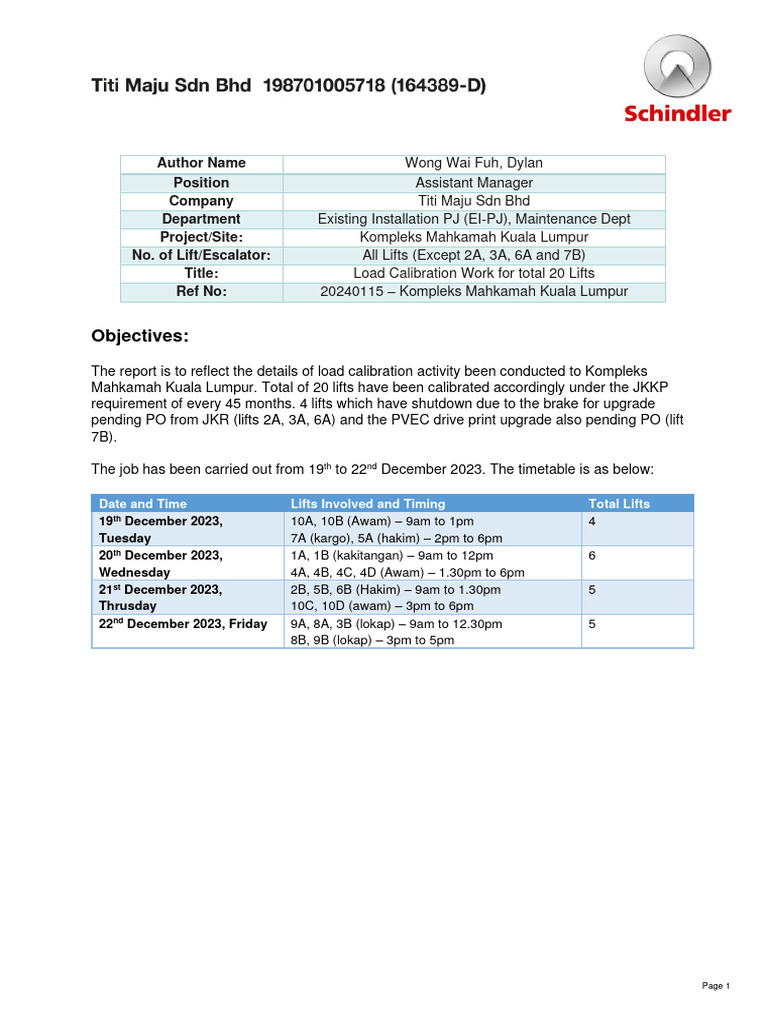 Lift Load Calibration Report | PDF | Business | Computers