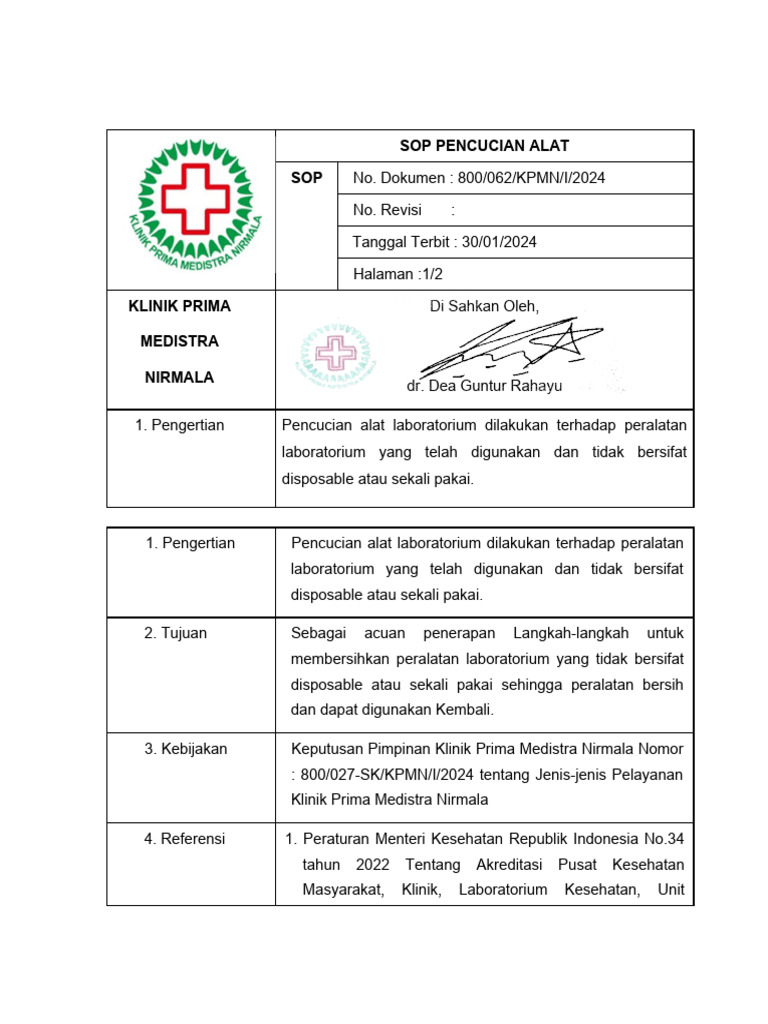 Sop Pencucian Alat | PDF