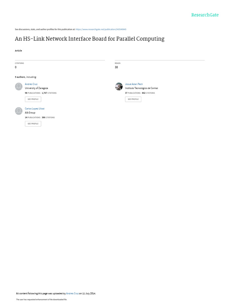 An HS-Link Network Interface Board For Parallel Computation | PDF | Computer Network | Network ...