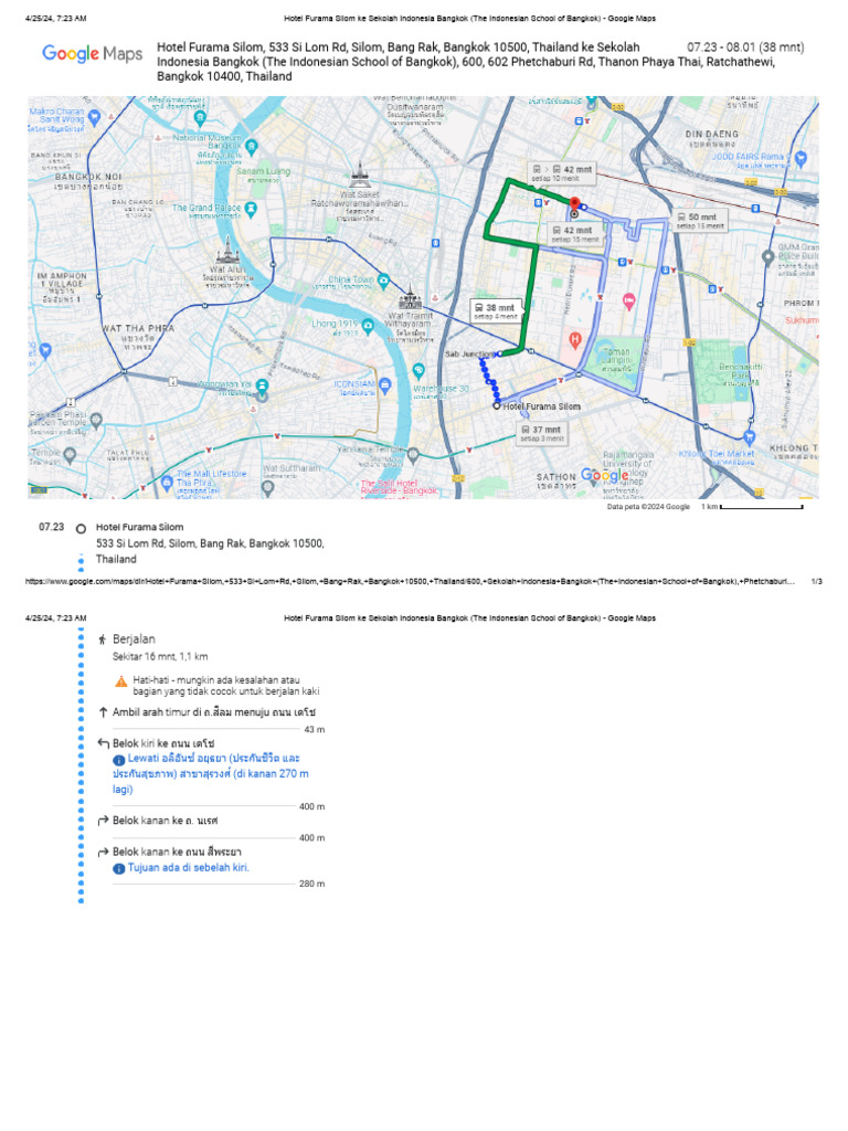 Hotel Furama Silom Ke Sekolah Indonesia Bangkok (The Indonesian School of Bangkok) - Google Maps ...