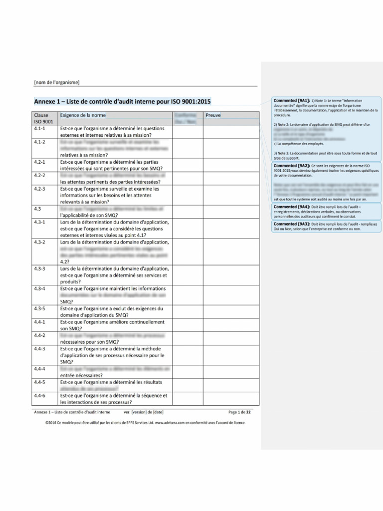 15.1 Annexe 1 Liste de Controle D Audit Interne Premium FR | PDF