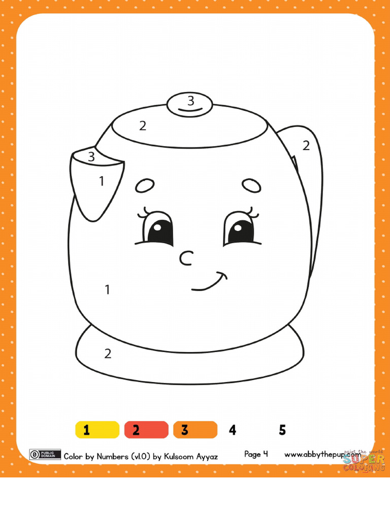 Teapot Color by Numbers 1-3 - Free Printable Coloring Pages | PDF