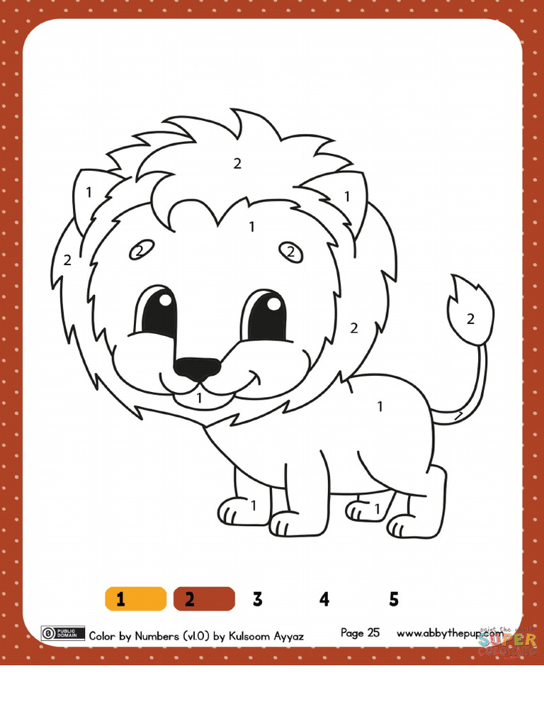 Lion Color by Numbers 1-2 _ Free Printable Coloring Pages | PDF