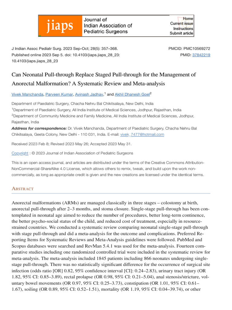 Can Neonatal Pull-through Replace Staged Pull-thr… | PDF | Systematic ...