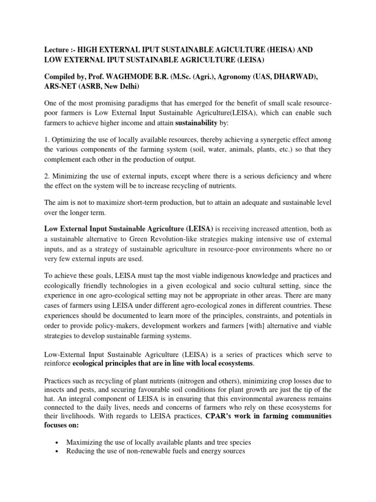 LEISA vs HEIA: Sustainable Agriculture Insights | PDF | Soil | Agriculture