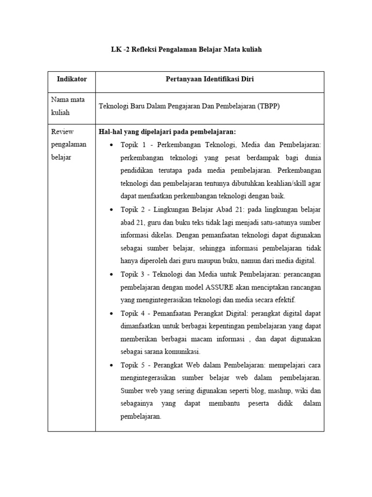 LK2-Refleksi TBPP | PDF