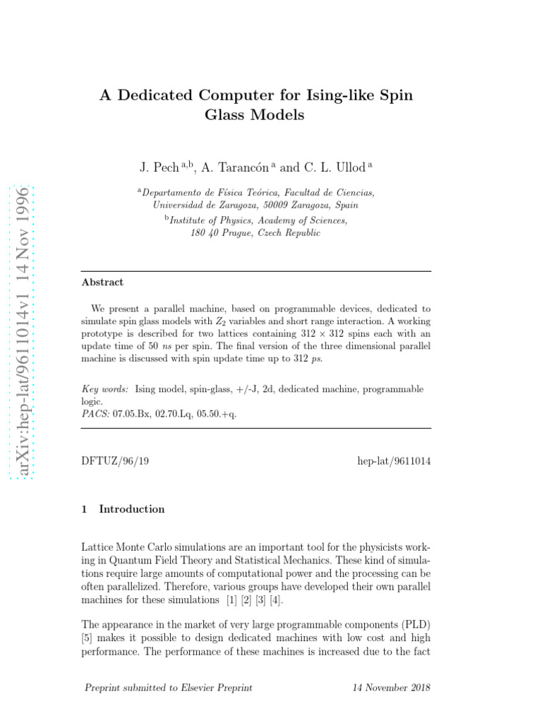 Dedicated Machine for Spin Glass Models | PDF | Simulation | Applied ...
