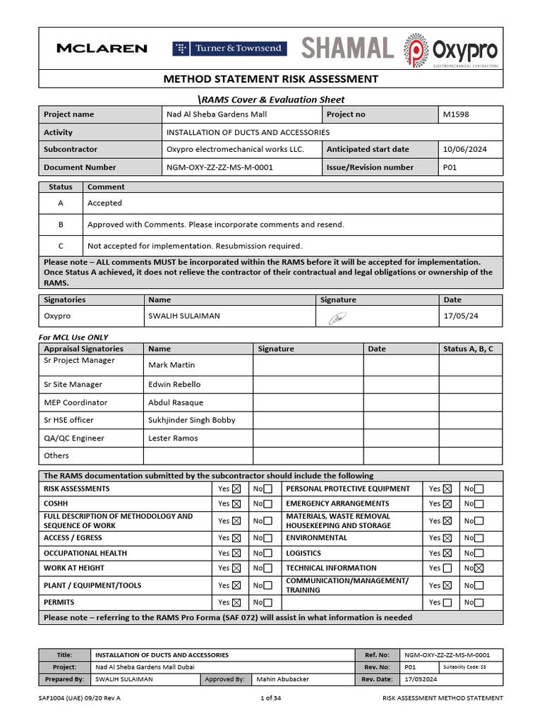 NGM-OXY-ZZ-ZZ-MS-M-0001 Method Statement For Installation and Testing ...
