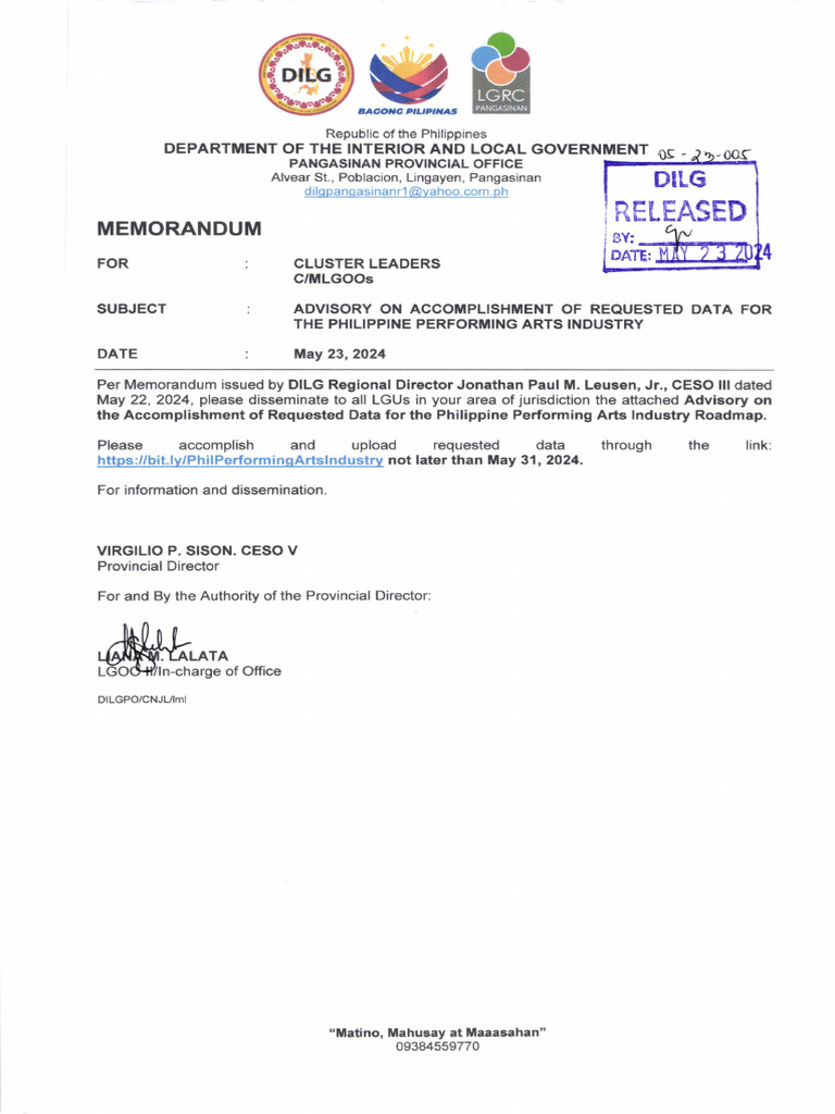 ADVISORY ON ACCOMPLISHMENT OF REQUESTED DATA FOR THE PHILIPPINE ...