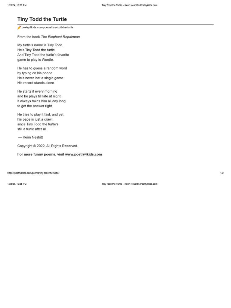 2N-Tiny Todd the Turtle – Kenn Nesbitt's Poetry4kids.com (1) | PDF