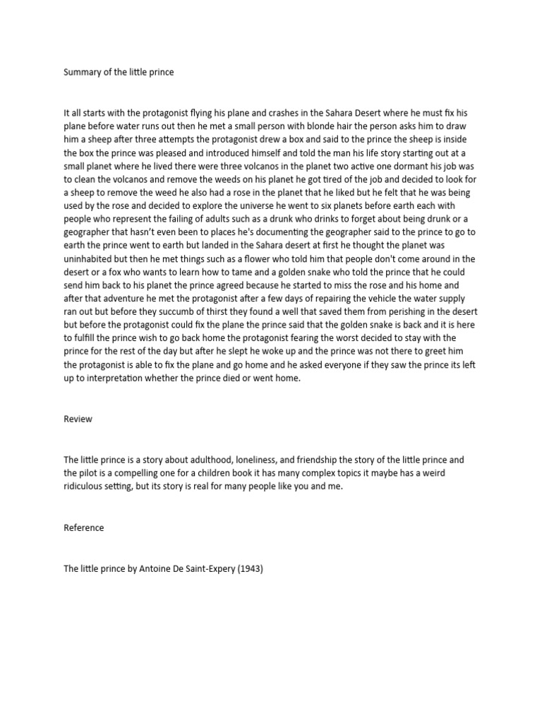 Summary of The Little Prince | PDF | The Little Prince