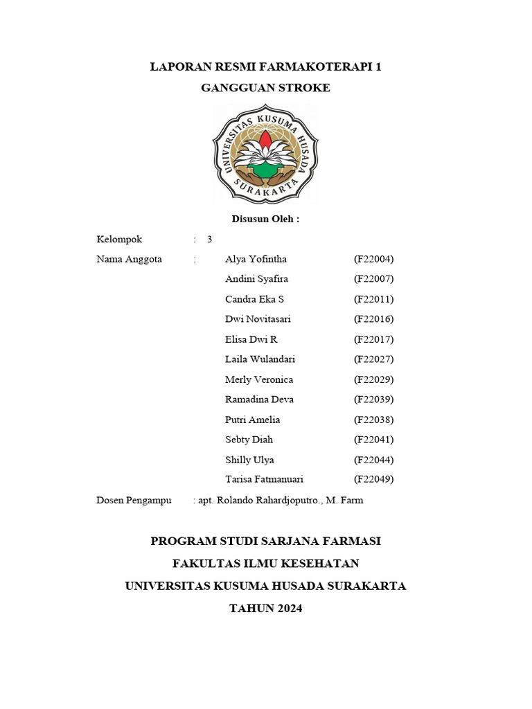 Laporan Resmi Farmakoterapi Stroke Kelompok 3 | PDF