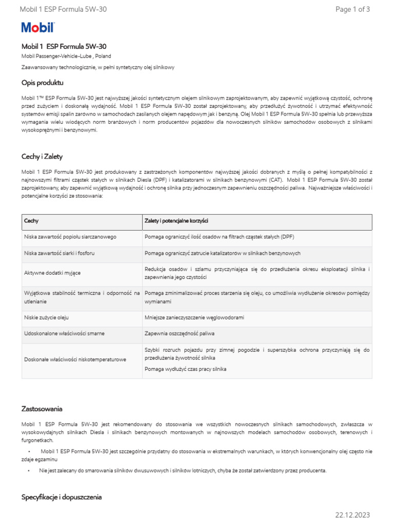 GL XX Mobil 1 ESP Formula 5W30 | PDF