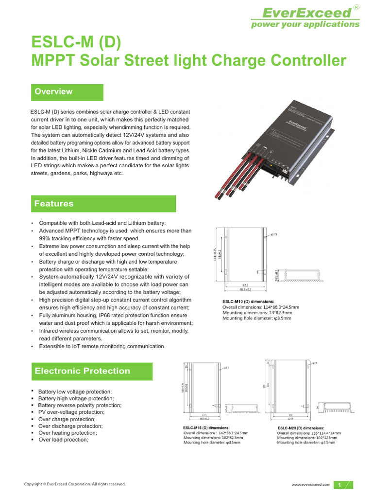 ESLC-M (D) Series MPPT Solar Street Light Charge Controller Catalog ...