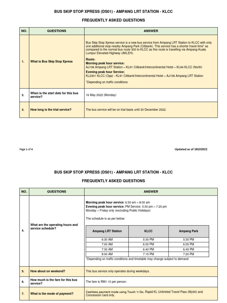 FAQ BUS-SKIP-STOP-XPRESS DS01 18102022 Rev2 | PDF | Land Transport | Transport