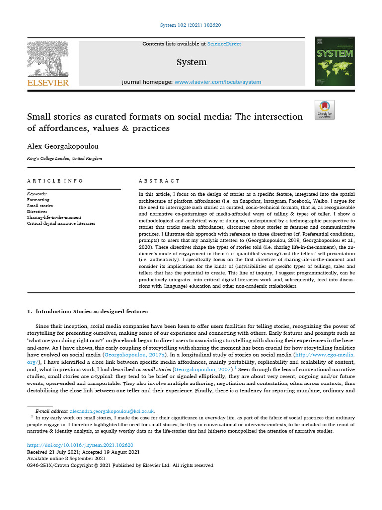 Small stories as curated formats on social media: The intersection of ... Small stories as curated formats on social media: The intersection of ...