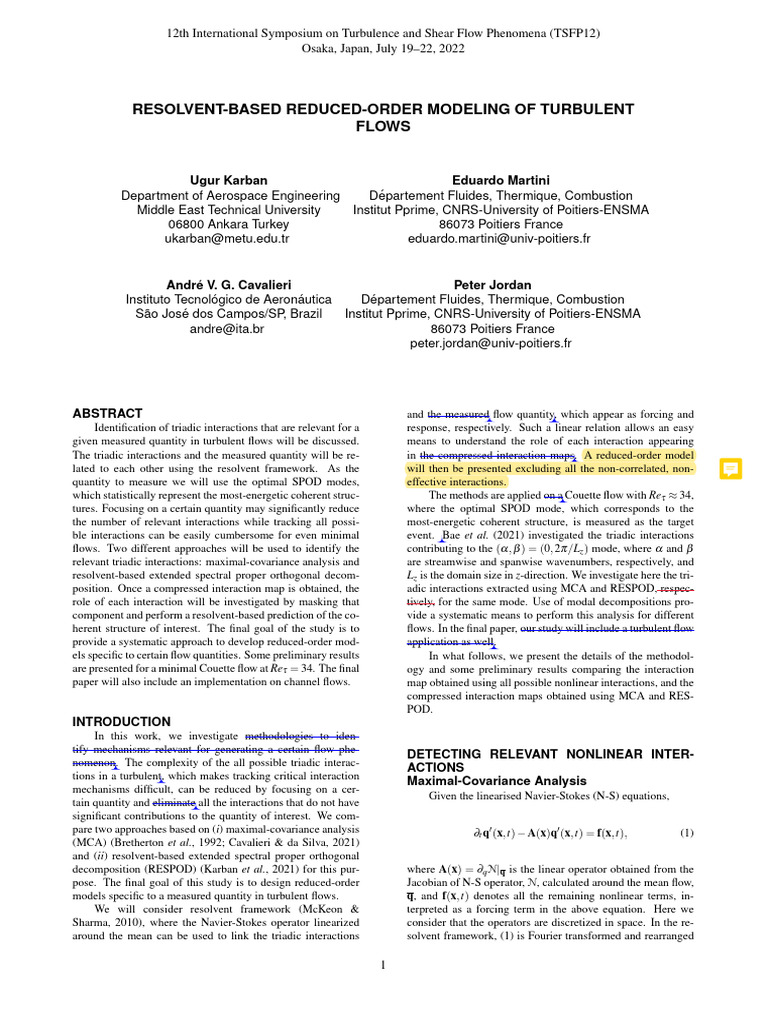 Resolvent-Based Reduced-Order Modeling of Turbulent Flows | PDF | Navier–Stokes Equations ...