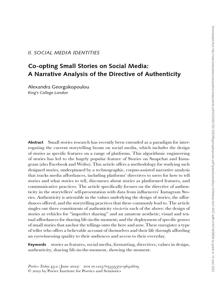 Co-Opting Small Stories On Social Media: A Narrative Analysis of The ...