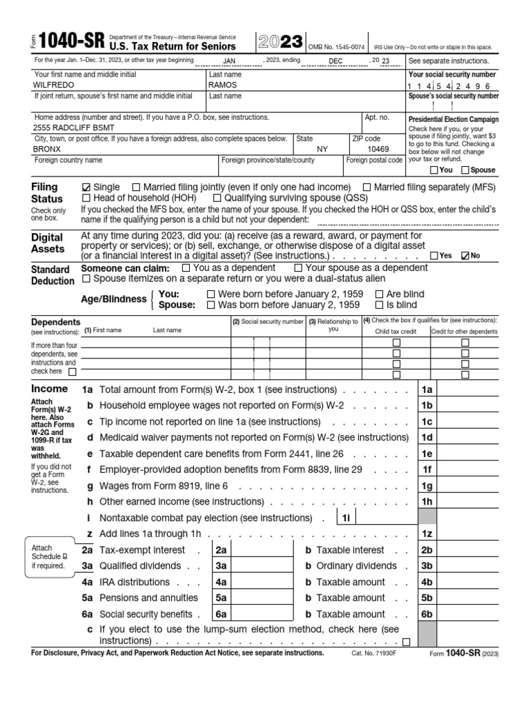 2023 U.S. Tax Return for Seniors | PDF | Irs Tax Forms | Tax Deduction