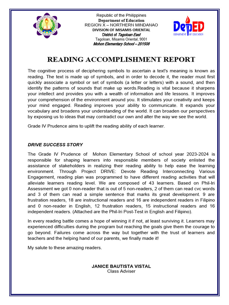 reading ACCOMPLISHMENT | PDF | Learning | Behavioural Sciences