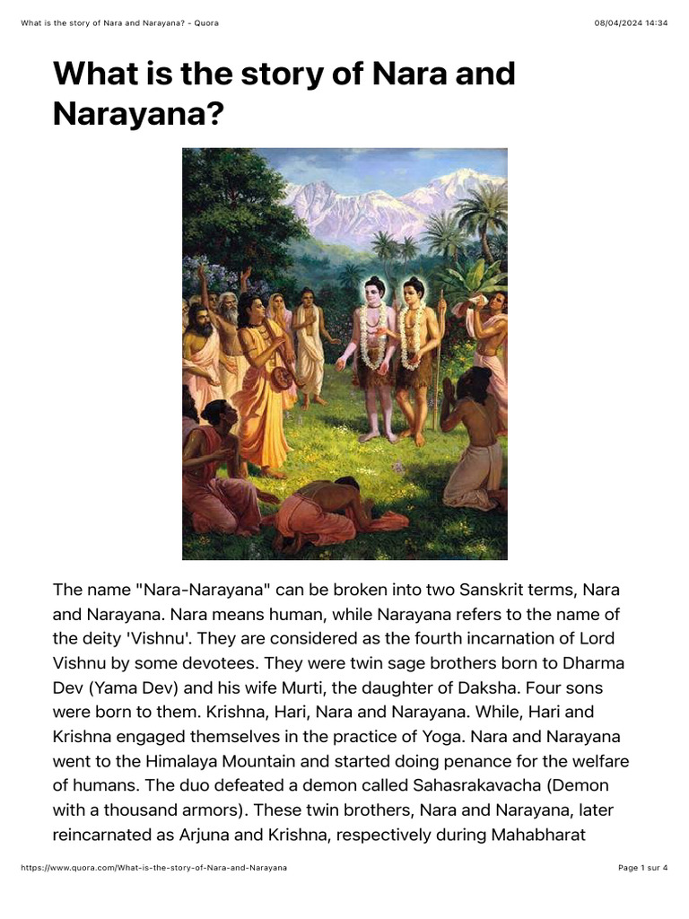 What Is The Story of Nara and Narayana? - Quora | Download Free PDF | Hindu Theology | Hindu Gods