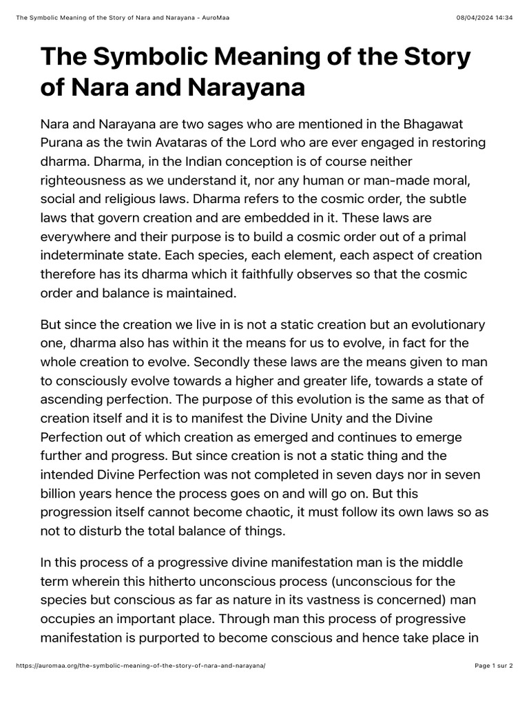 The Symbolic Meaning of The Story of Nara and Narayana - AuroMaa | PDF ...